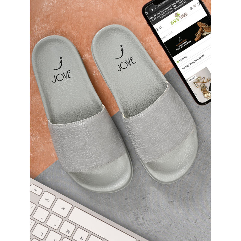 Buy Jove Women Grey Animal Print Sliders Online