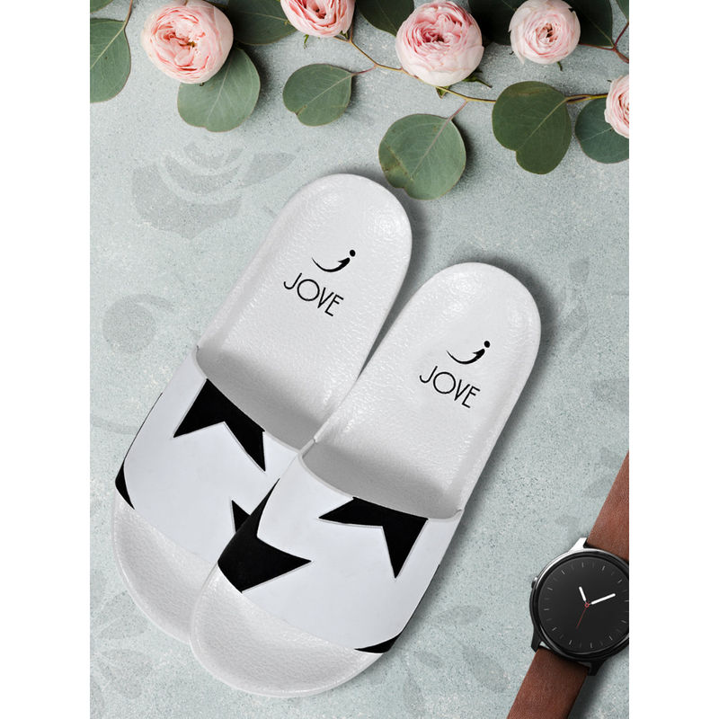 Buy Jove Women White Textured Sliders Online