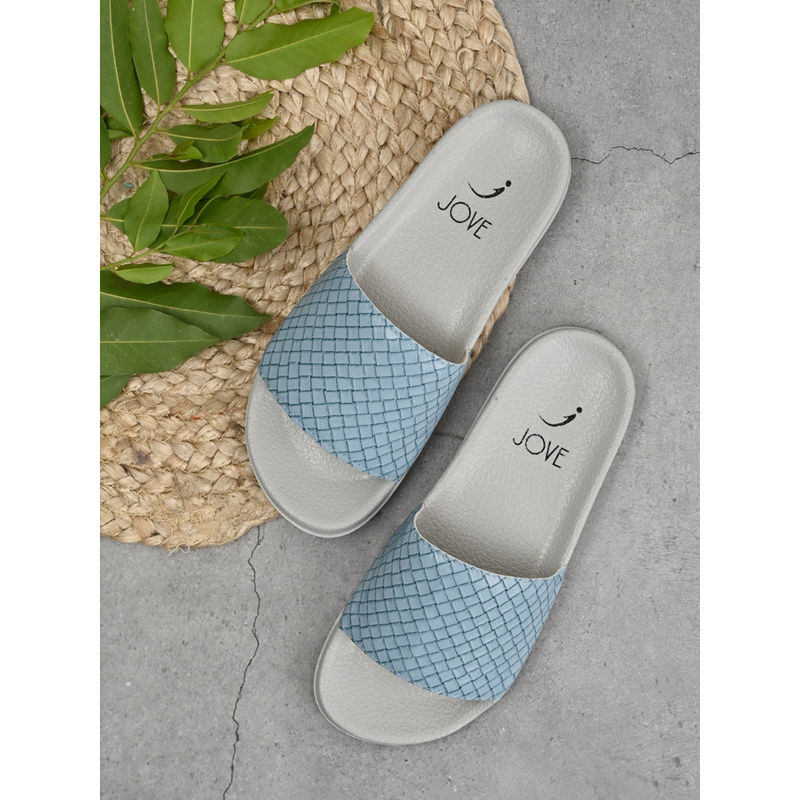 Buy Jove Women Blue Woven Sliders Online