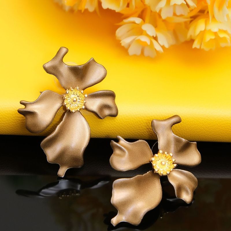 Buy Crunchy Fashion Western Gold Floral Drop Earrings for Women Online