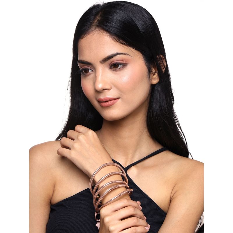 Buy Yellow Chimes Pink Glitter filled Jelly Silicone Bangles Set Online