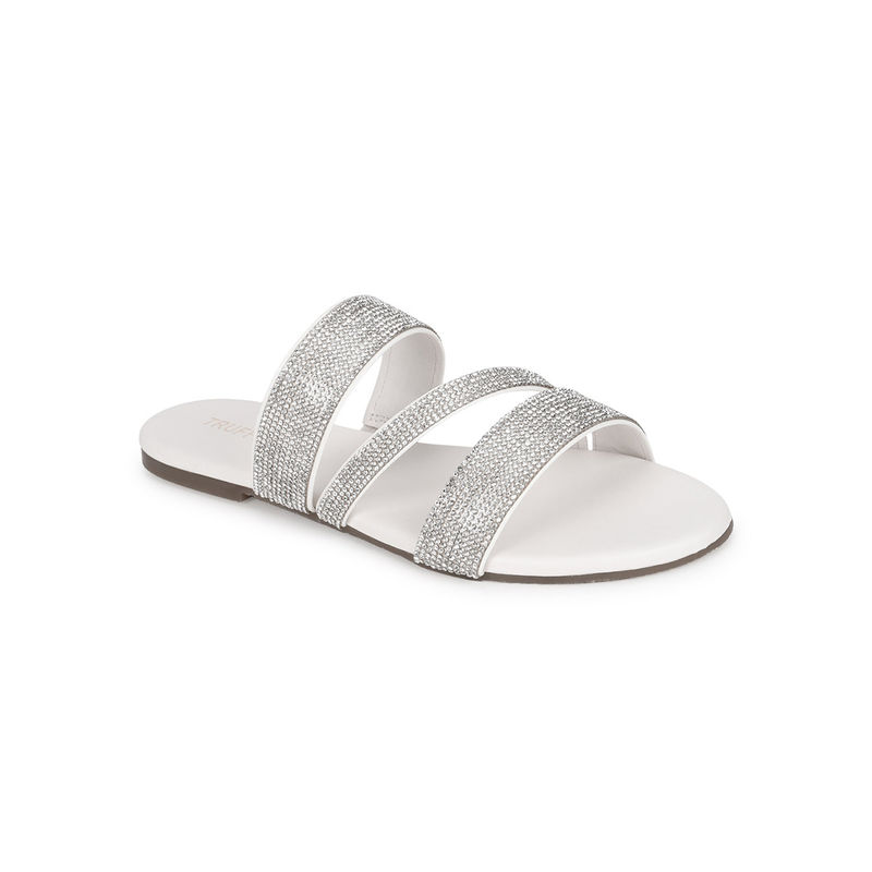 Buy Truffle Collection White Embellished Flats Online