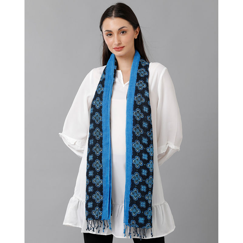 Linen Club Navy Blue Printed Pure Linen Stole: Buy Linen Club Navy Blue ...