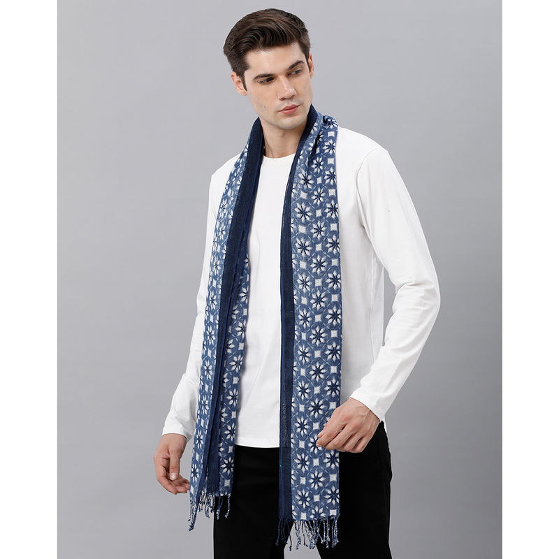 Linen Club Blue Printed Pure Linen Stole (M): Buy Linen Club Blue ...
