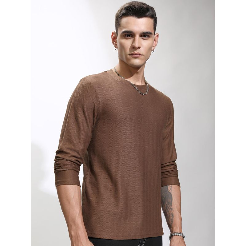Buy HIGHLANDER Men Brown Textured T-Shirt Online