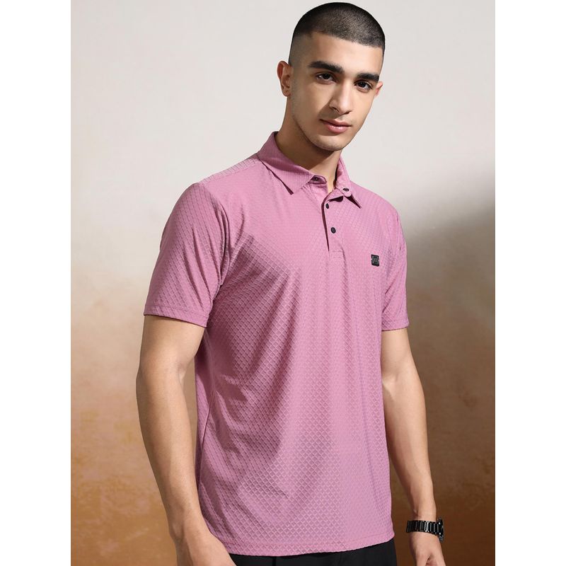 Buy HIGHLANDER Men Pink Textured Polo T-Shirt Online