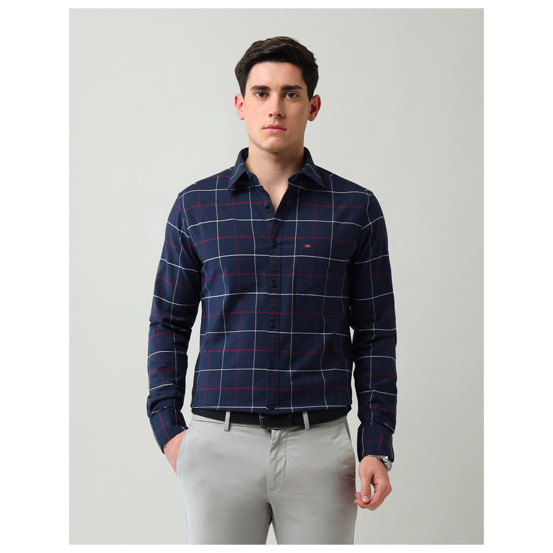 Buy AD By Arvind Modern Slim Fit Checked Shirt Navy Blue Online