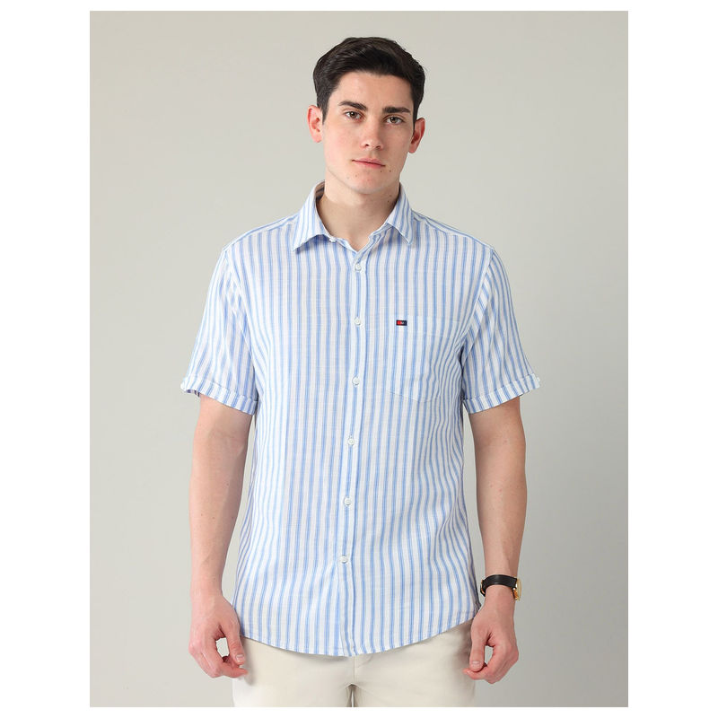 Buy AD By Arvind Modern Slim Fit Twill Striped Shirt Blue Online