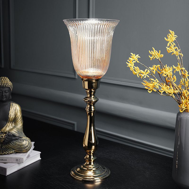 Buy Pure Home + Living Gold Ribbed Glass Hurricane - Large Online