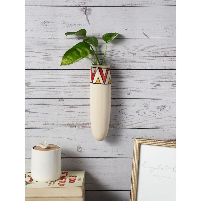 Buy VarEesha Hand Painted Red Chevron Edge Offwhite Ceramic Wall ...
