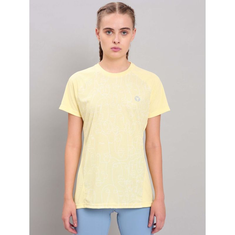 Buy Technosport Women Yellow Abstract Print Slim Fit Round Neck Technocool Plus Sport T-Shirt Online