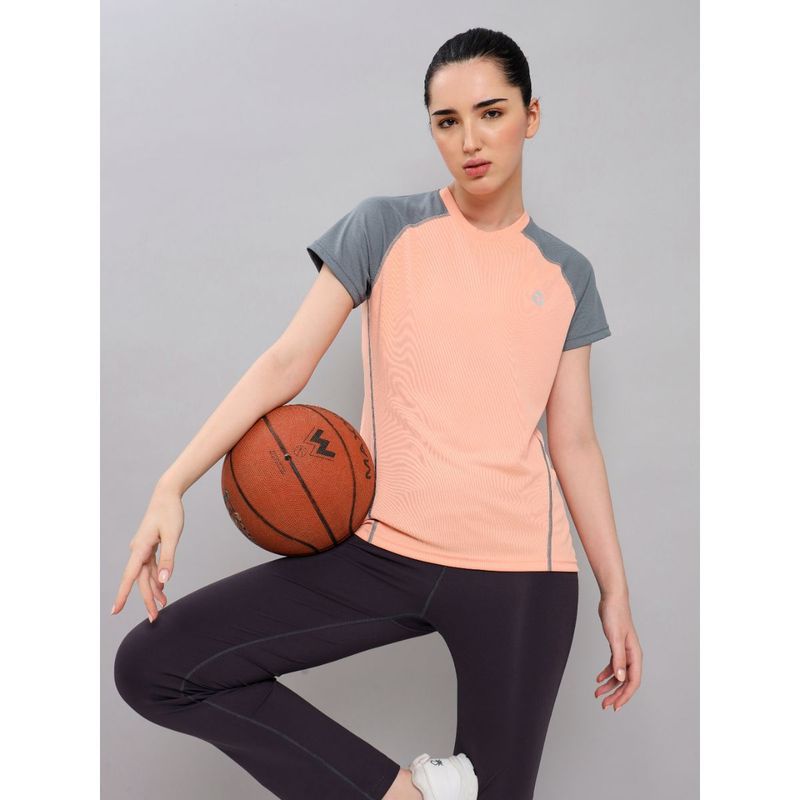 Buy Technosport Women Peach Colorblock Slim Fit Round Neck Technocool Plus Sport T-Shirt Online