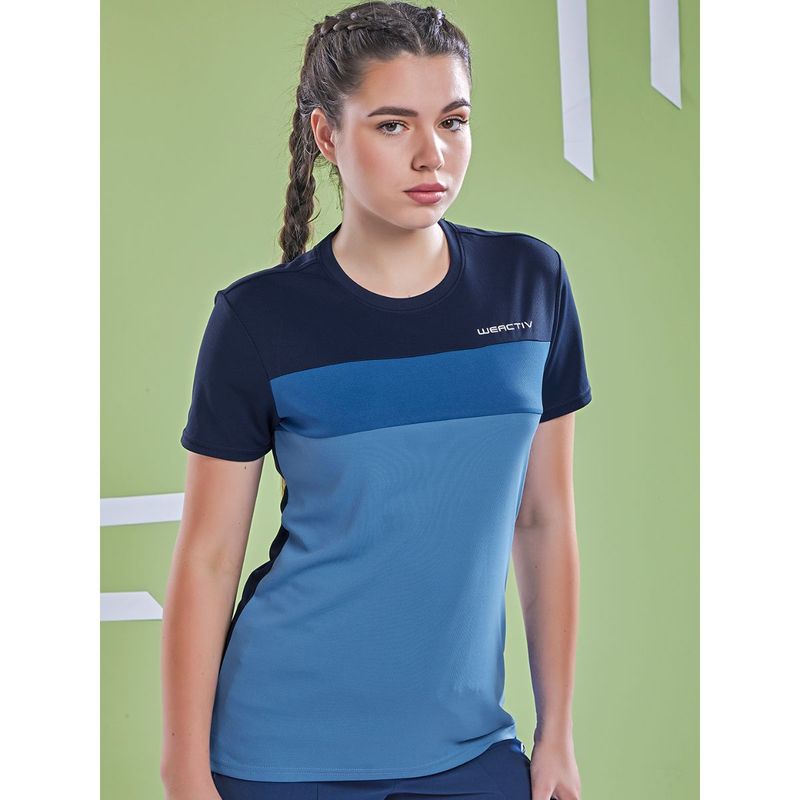 Buy Technosport Women Navy Blue Colorblock Slim Fit Round Neck Technocool Plus Sport T-Shirt Online