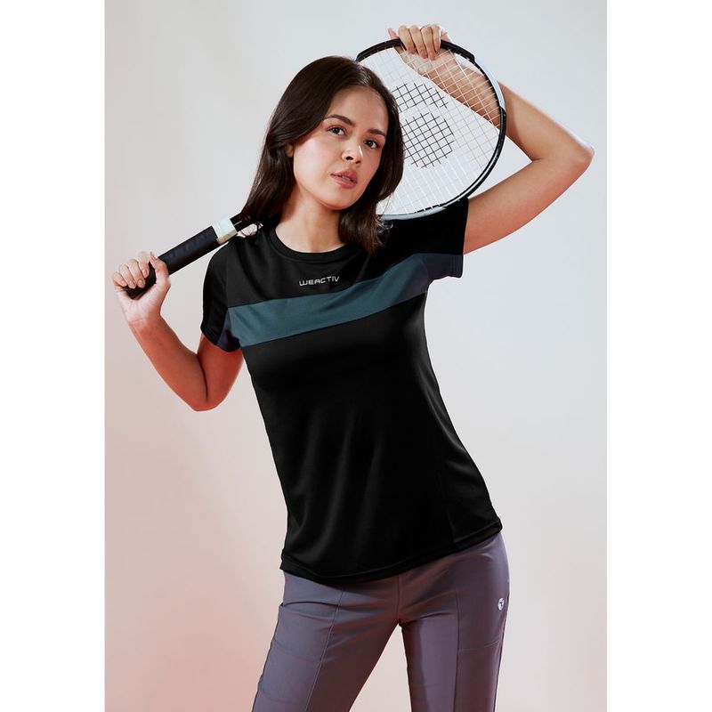 Buy Technosport Women Black Colorblock Slim Fit Round Neck Technocool Sport T-Shirt Online