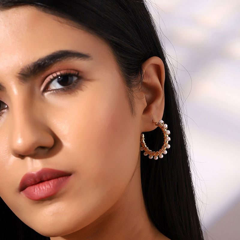 Buy PRITA Pearl Studded Gold Plated Hoop Earrings Online