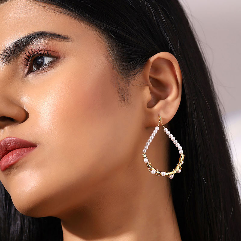 Buy PRITA Pearl Gold Plated Hanging Earrings Online