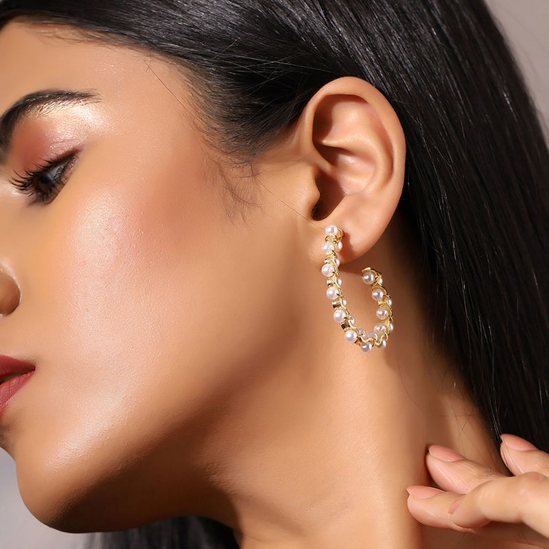 Buy PRITA Pearl Gold Plated Hoop Earrings Online
