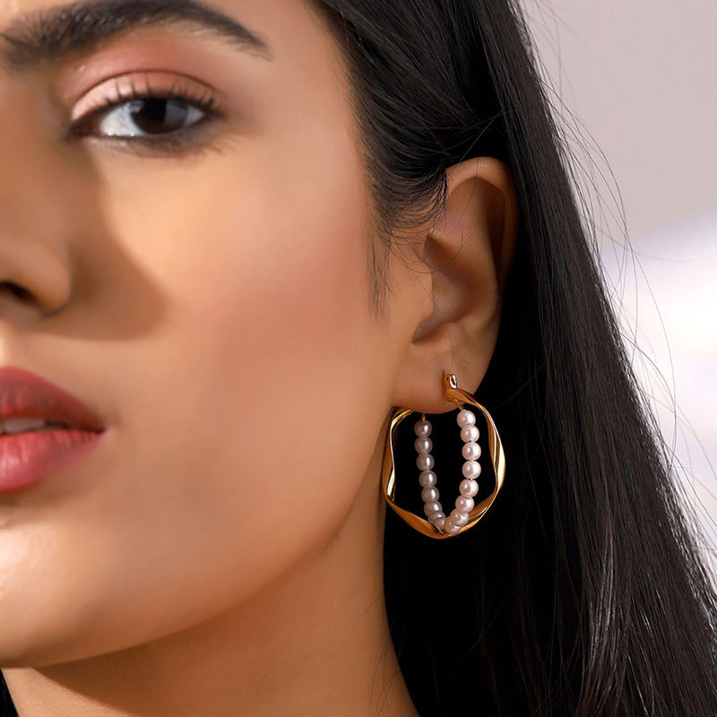 Buy PRITA High Gold Plated Pearl Ring Earrings Online