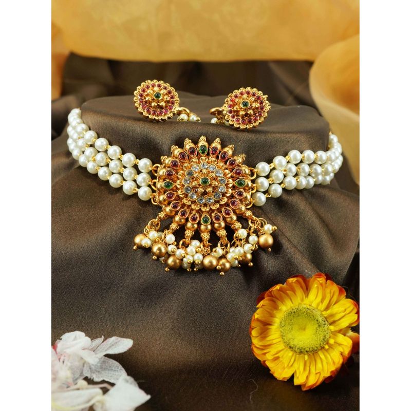 Buy GRIIHAM Gold-Plated White Stone Jewellery Set Online