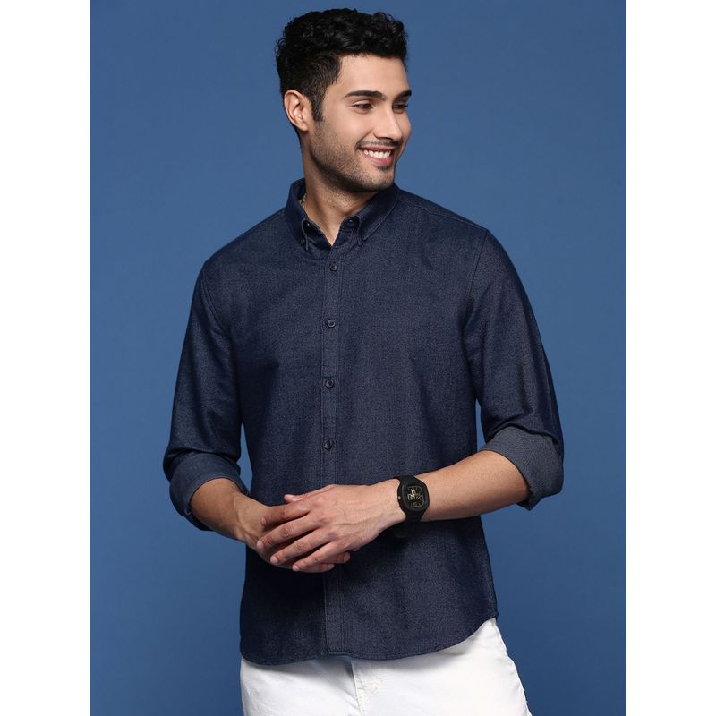 Buy SHOWOFF Mens Solid Slim Fit Navy Blue Shirt Online