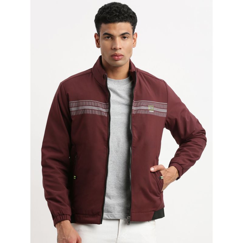 Buy SHOWOFF Mens Mock Collar Maroon Solid Bomber Jacket Online