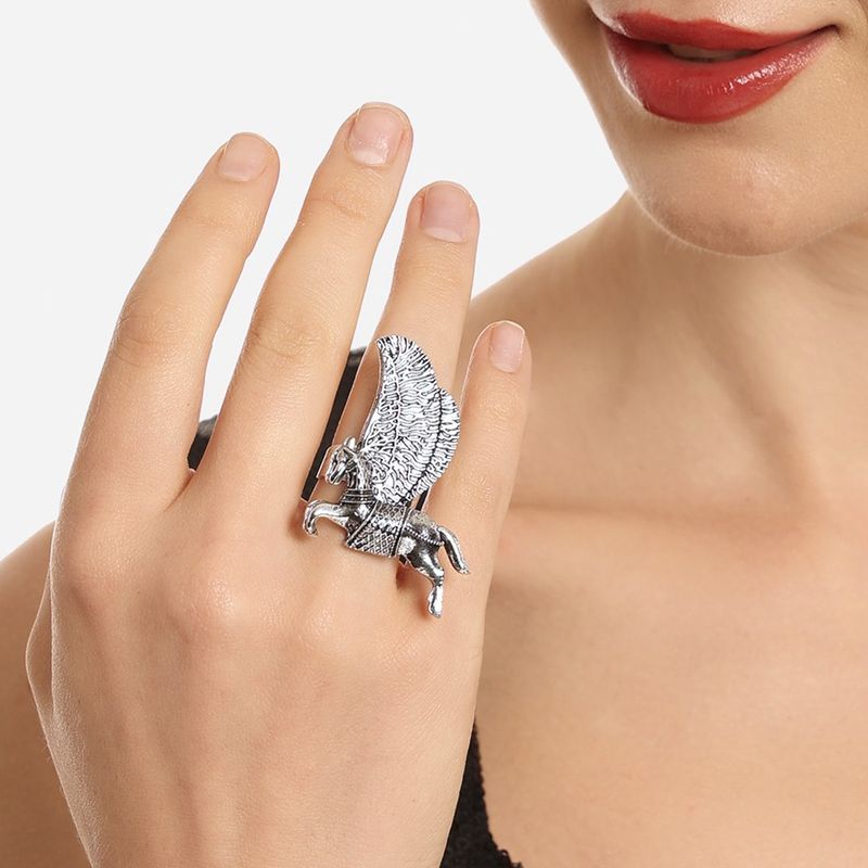 Zaveri Pearls Silver Flying Horse Antique Oxidized Adjustable Finger ...