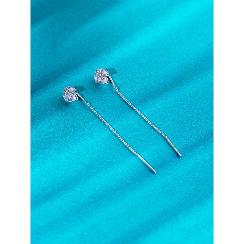 Buy March By FableStreet Silver Floral Zircon Thread Earrings Online