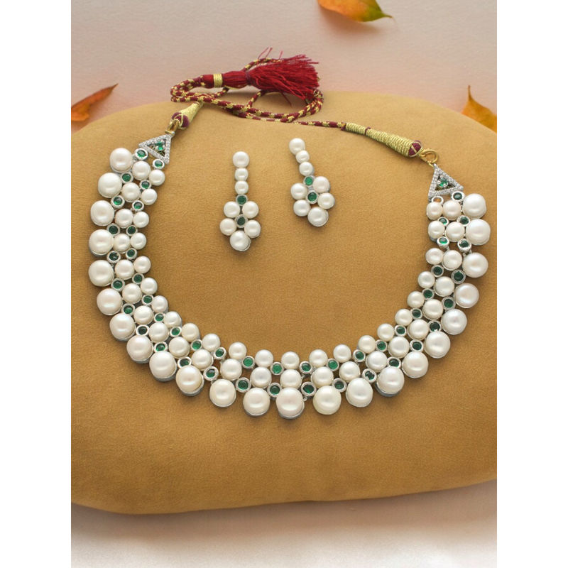 Buy Sri Jagdamba Pearls Shimmering 3 Line Pearl Jewellery Set Online