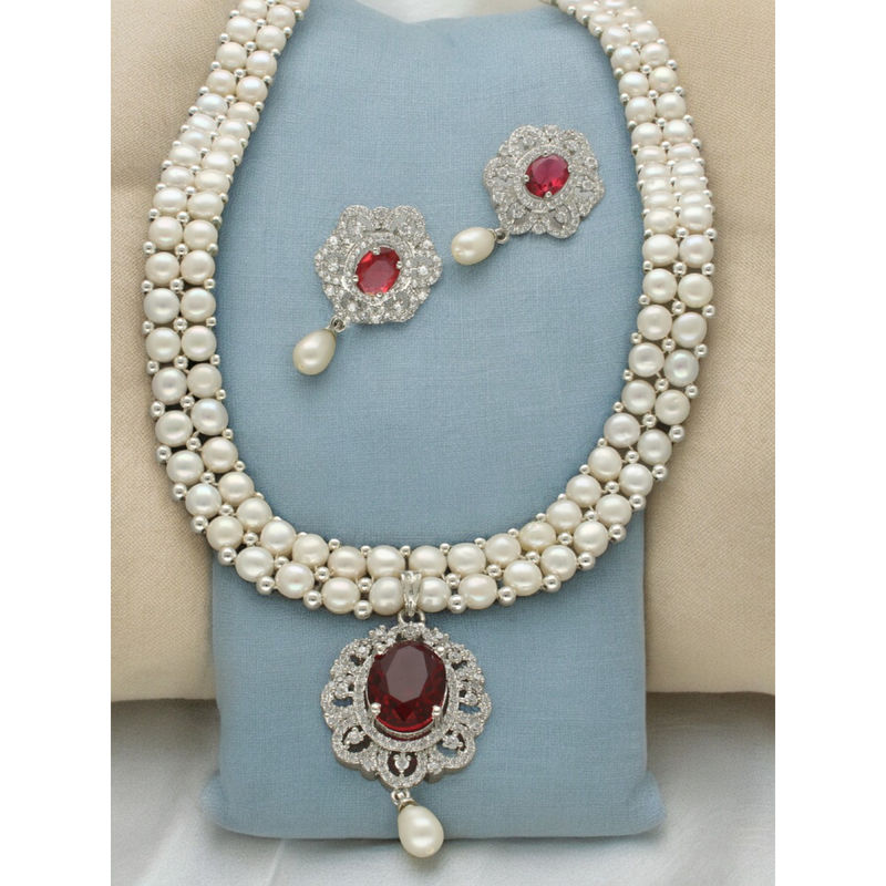 Buy Sri Jagdamba Pearls Ravishing Dual Line Pearl Jewellery Set Online