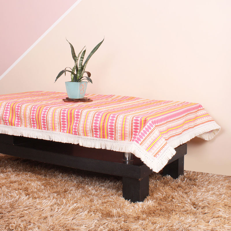 STITCHNEST Aztec Orange Woven Fabric Table Cover with Lace: Buy ...