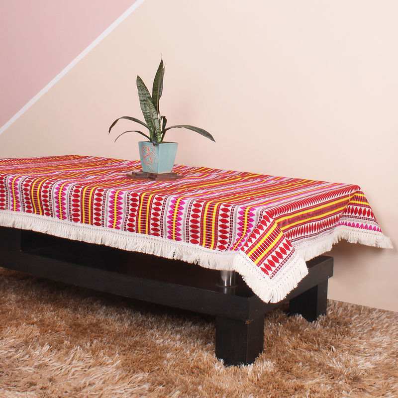 STITCHNEST Aztec Red Woven Fabric Table Cover with Lace: Buy STITCHNEST ...