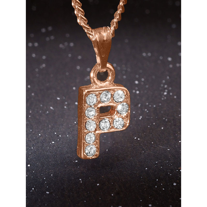 Buy Estele Rose Gold Plated Premium Bijou P Letter Crystal Pendant with ...