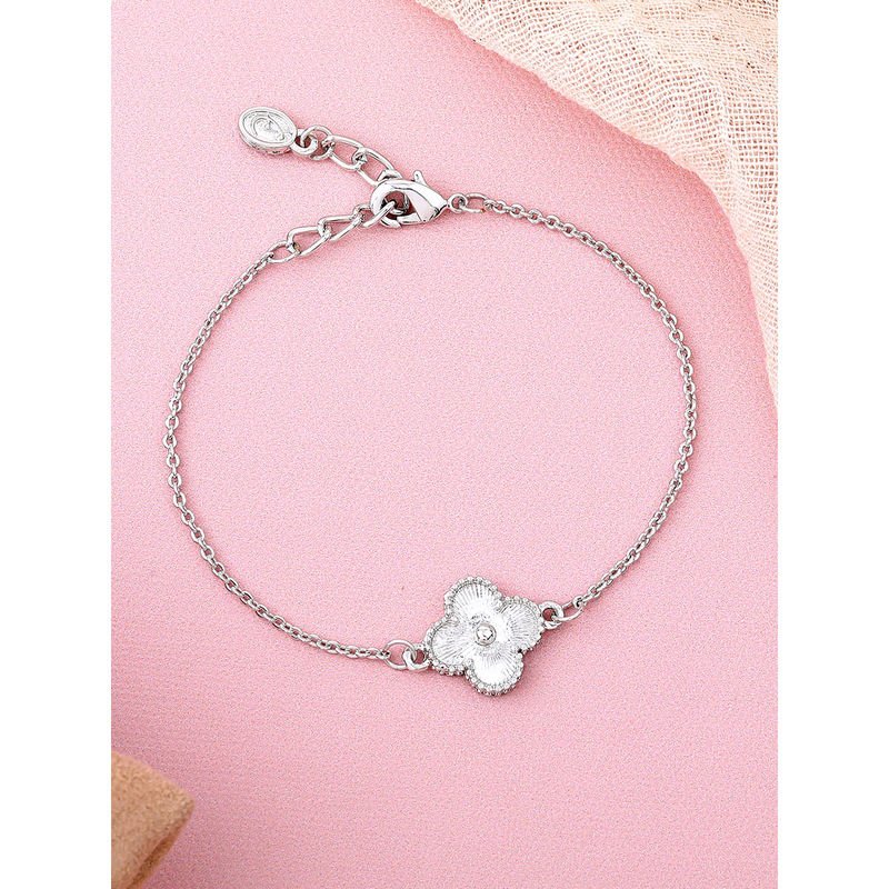 Buy Estele Rhodium Plated Trendy Single Clover Leafy Style Adjustable Charm Bracelet Online