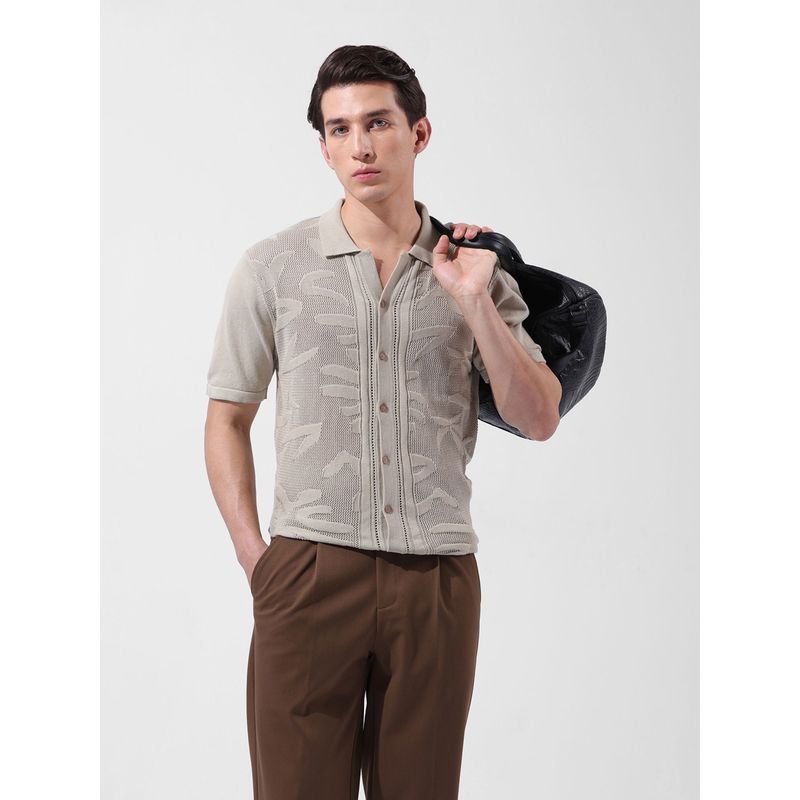 Buy The Indian Garage Co Men Beige Slim Fit Textured Polo Collar Neck ...