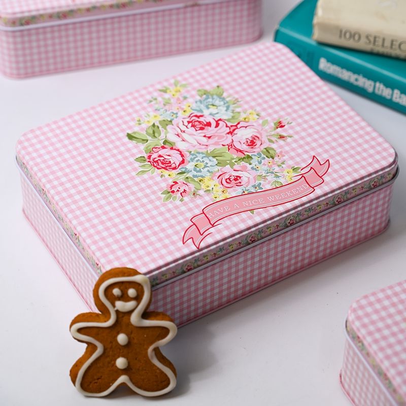 Buy Voncasa Floral Tin Storage Box Container - Set of 6, Pink & White ...