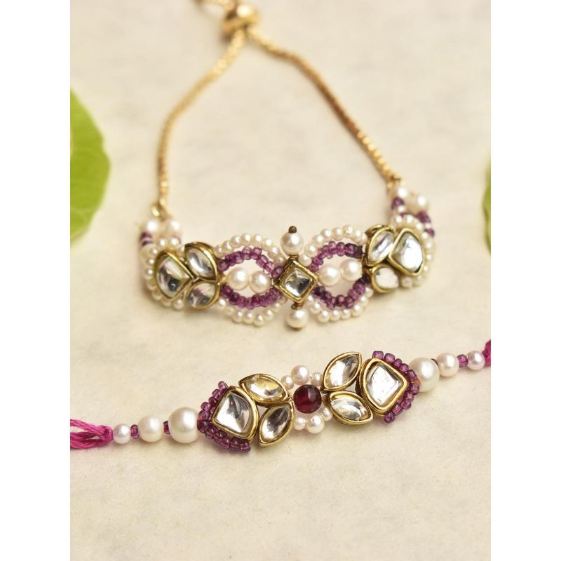 Buy BeAbhika Kundan Noor & Infinity Rakhi-Lumba Set with Roli Chawal ...