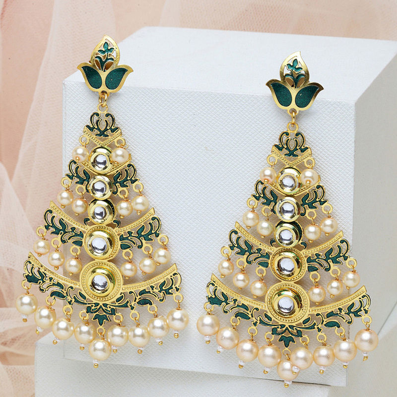 Buy PANASH Gold-toned Green Crescent Shaped Chandbalis Online Buy PANASH Gold-toned Green Crescent Shaped Chandbalis Online