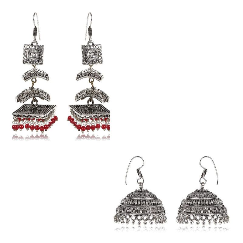 Buy Prita Oxidised Silver Plated Dangle And Jhumka Earrings Pair Of 2 ...