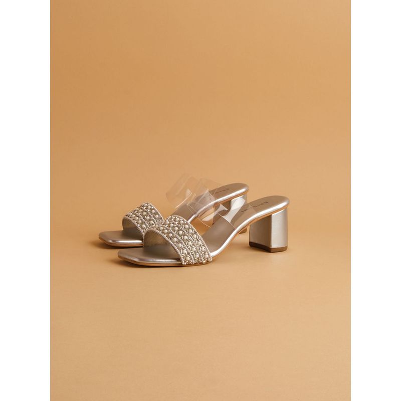 Buy Eridani Embroidered Upper with Transparent Strap Silver Jes Heels ...