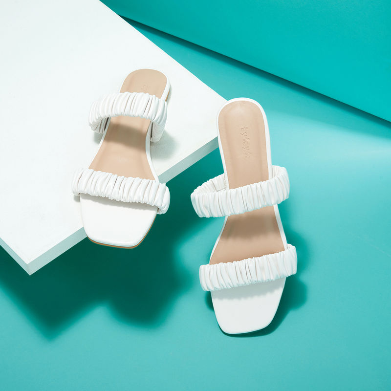 Buy IYKYK by Nykaa Fashion White Ruffle Chic Double Strap Flats Online
