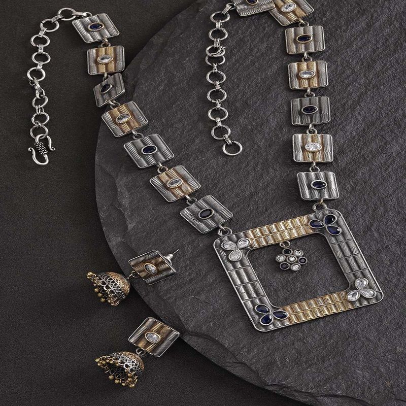 Buy Priyaasi Dual Toned CZ & Navy Blue Stone Studded Square Shapes ...