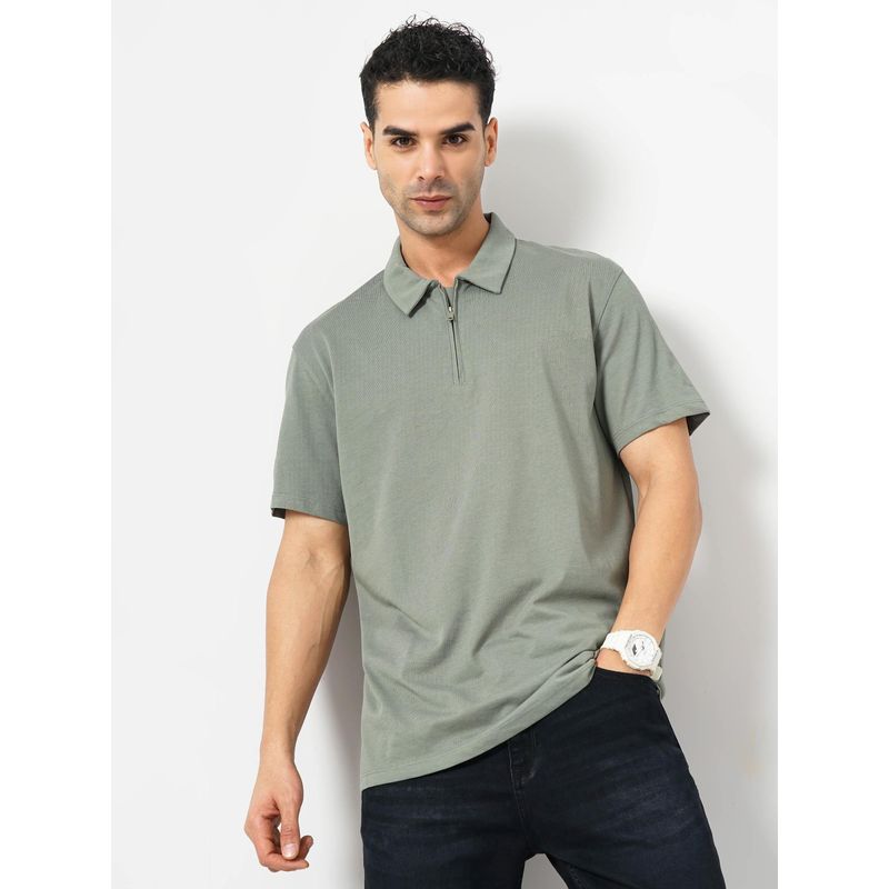 Buy CELIO Men Green Solid Slim Fit Cotton Polo T-Shirt Online