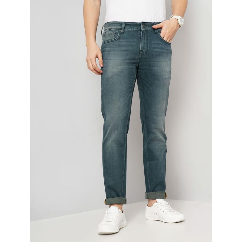 Buy CELIO Men Green Solid Regular Fit Cotton Knit Denim Jeans Online
