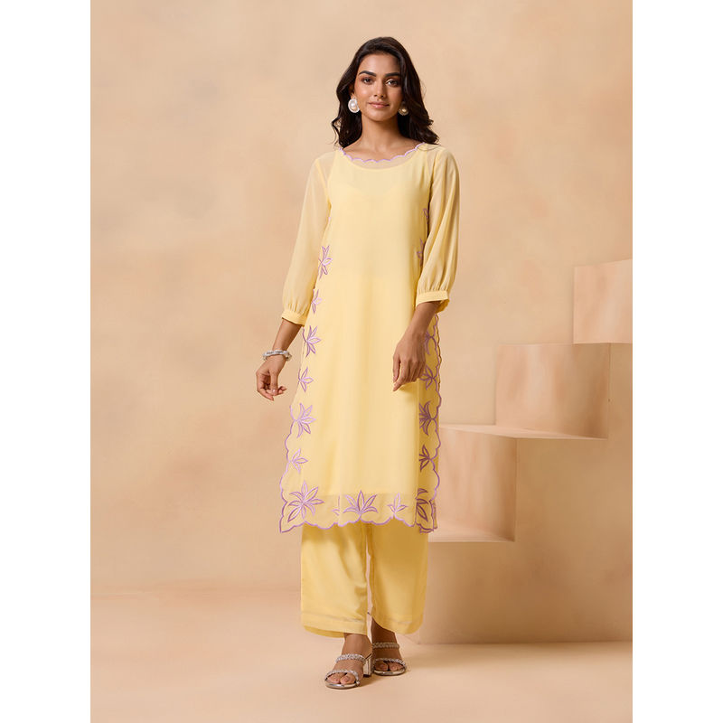 Buy Gajra Gang Lavendare Yellow Flower Embroidered Co-ord Set GGSKD111 ...