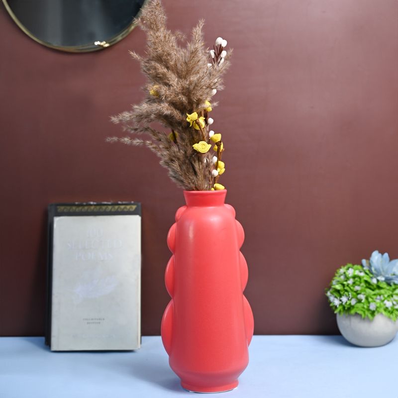Buy Voncasa Ceramic Red color Plain Pattern Flower Vase for Living Room ...
