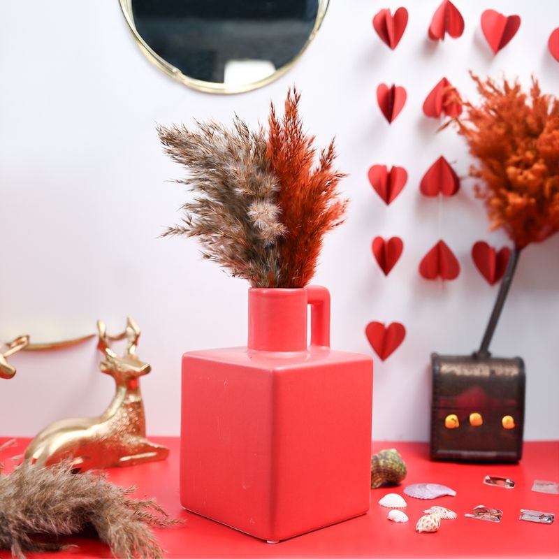 Buy Voncasa Ceramic Red color Plain Pattern Flower Vase for Living Room ...