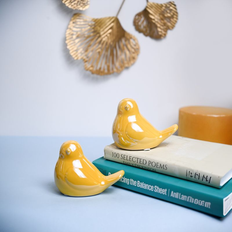 Buy Voncasa Decorative Set Of 2 Ceramic Yellow color Bird Design ...