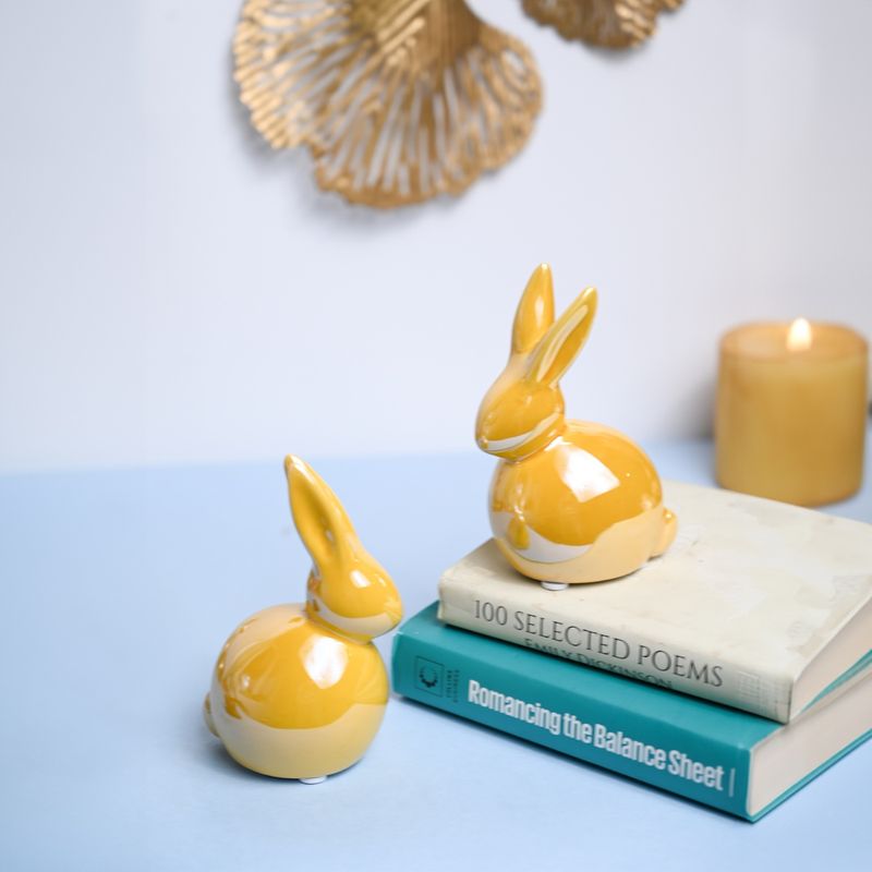Buy Voncasa Decorative Set Of 2 Ceramic Yellow color Rabbit Design ...