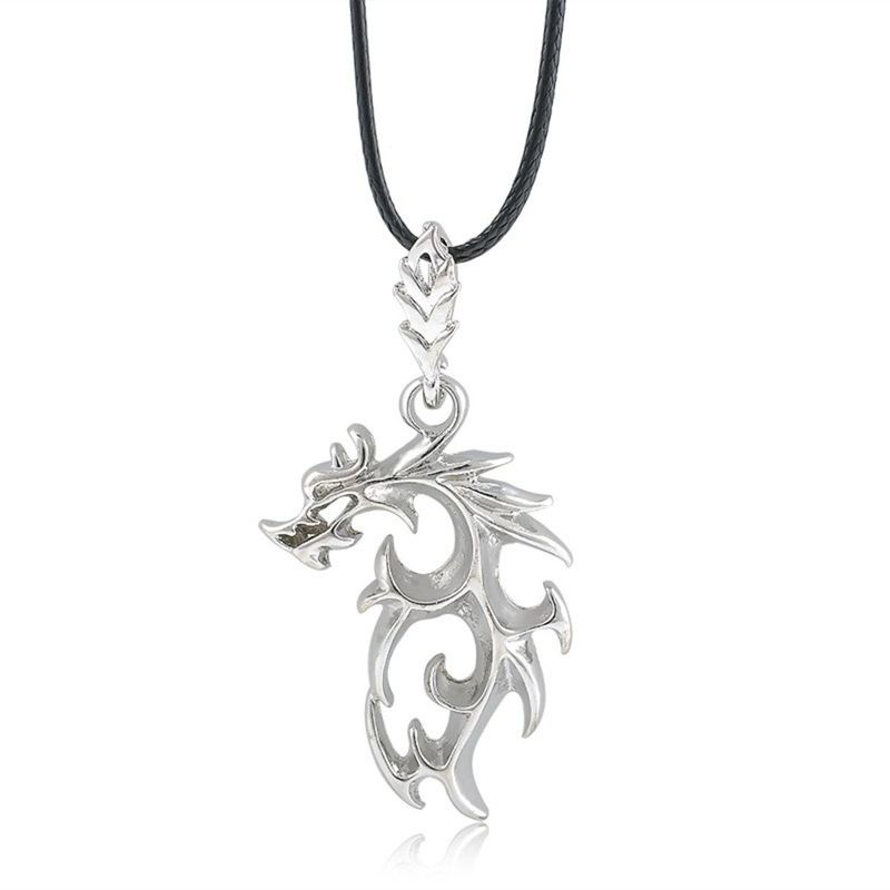 Buy OOMPH Jewellery Silver Dragon Pendant With Black Chain For Men ...