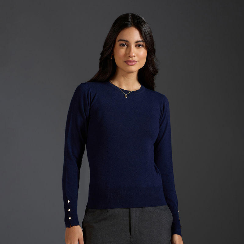 Buy Twenty Dresses by Nykaa Fashion Navy Blue Solid Buttoned Cuffs ...
